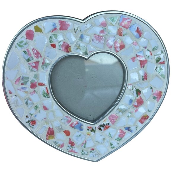 Unknown | Accents | Heartshaped Frame Wcolorful Floral Designs Ceramic ...